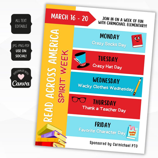 Read Across America Literacy Spirit Week Flyer Set – Editable Template ...