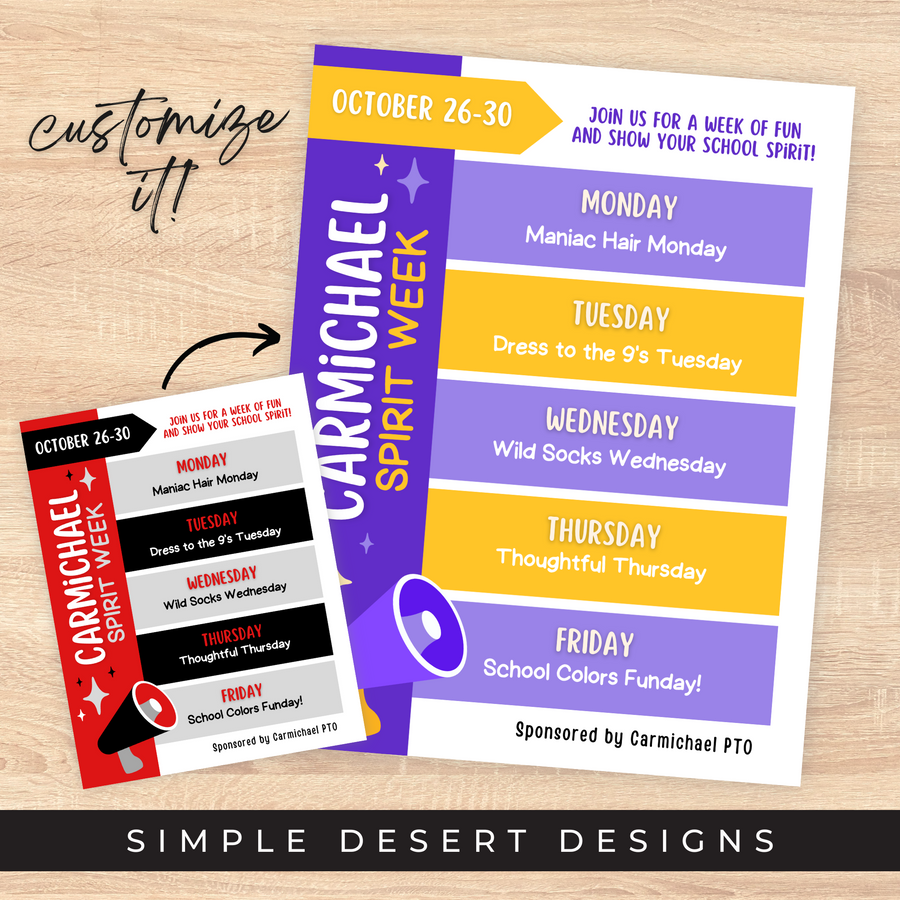 Customizable Spirit Week Flyer – Simple Desert Designs