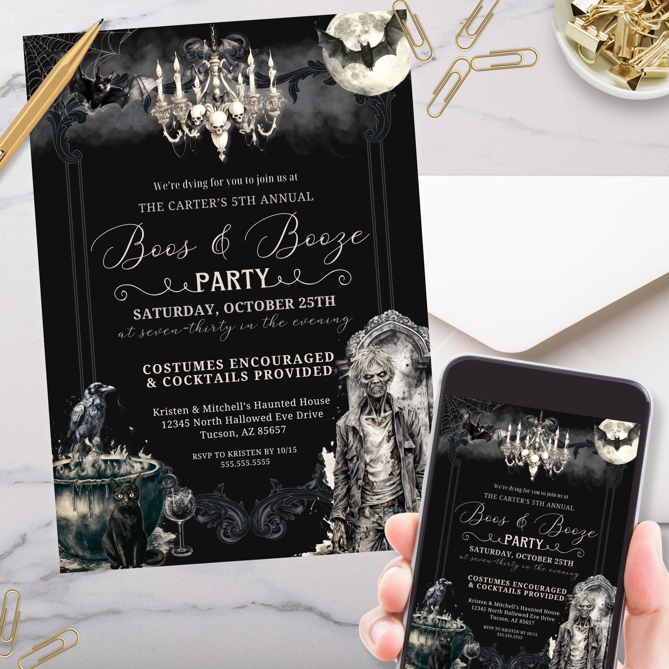 Spooky Boos and Booze Halloween Cocktail Party Invite – Simple Desert ...