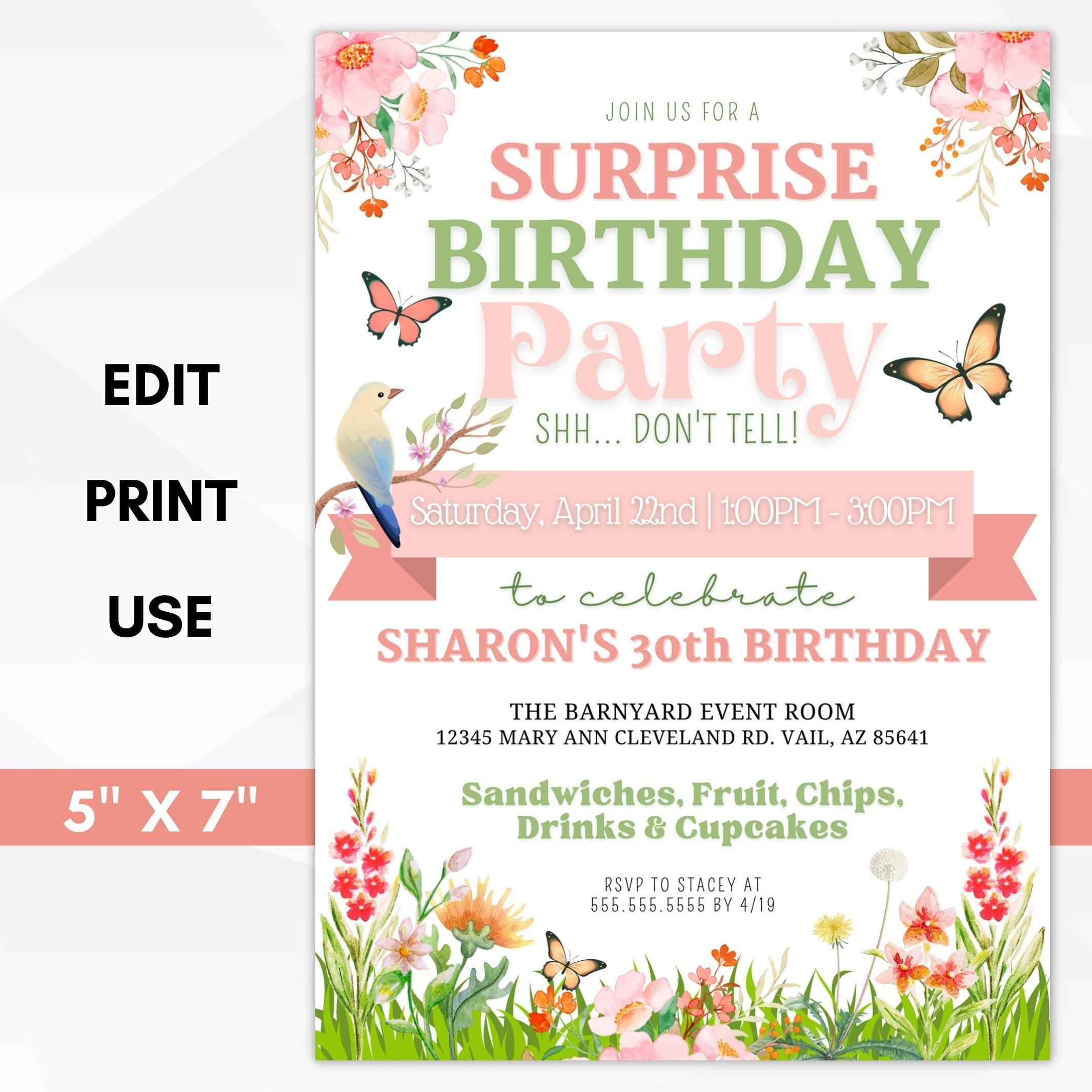 Spring Flowers Surprise Party Invitation – Simple Desert Designs