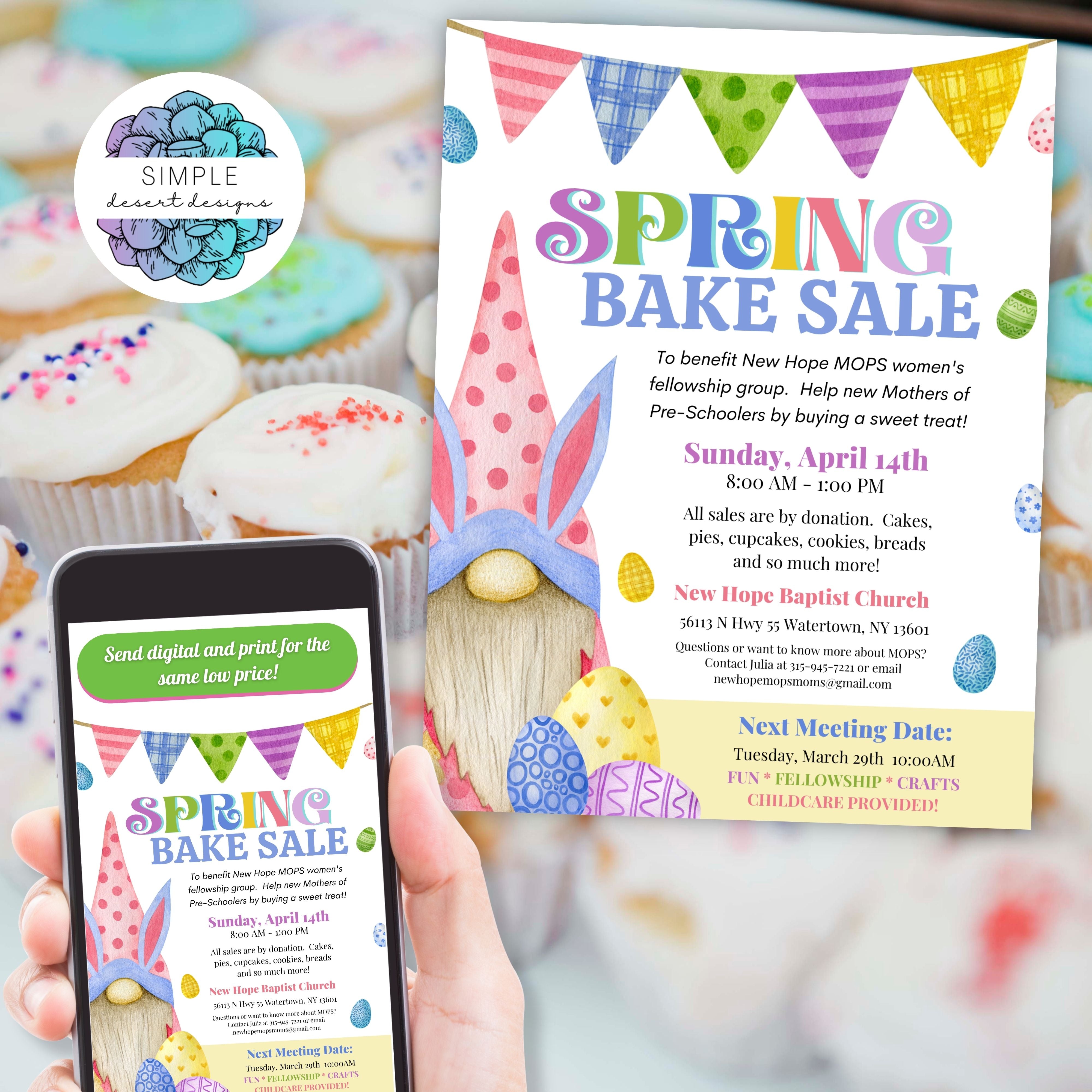 Gnome Spring Bake Sale Fundraiser Flyer – Simple Desert Designs