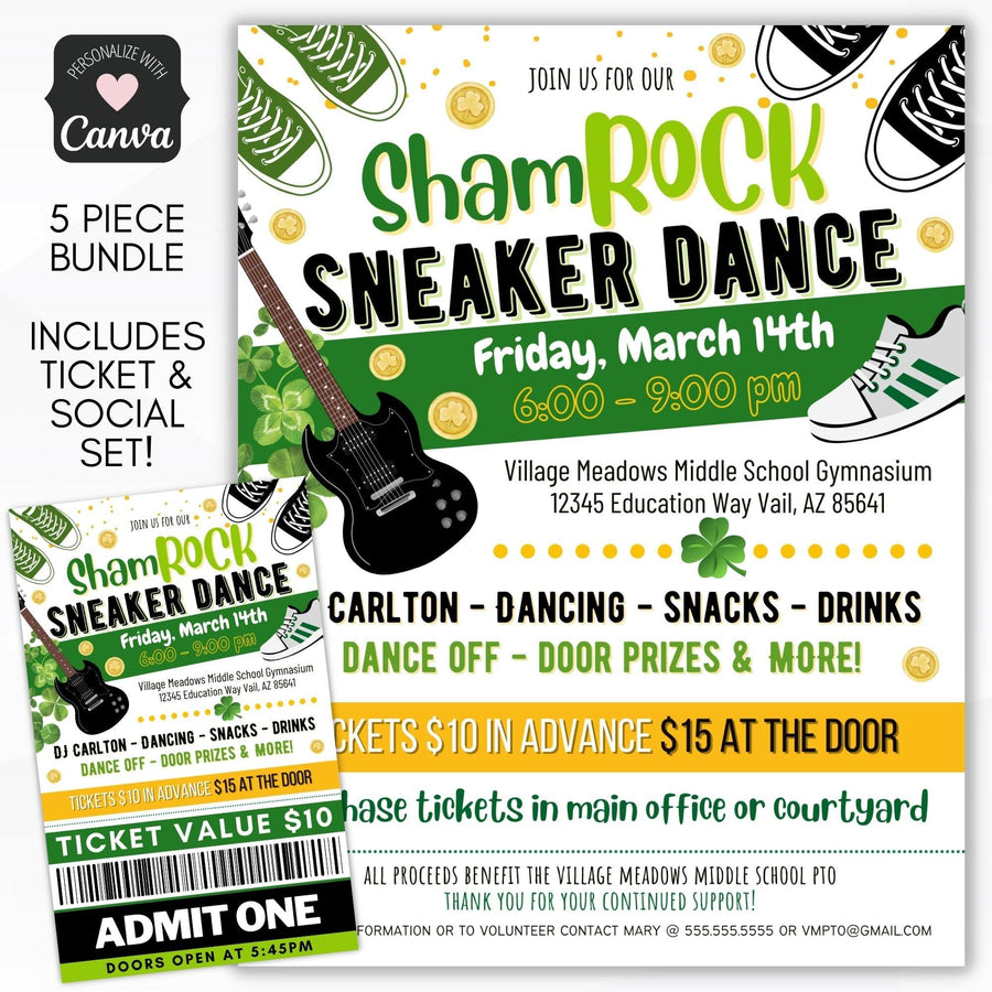 St Patricks Shamrock Sneaker Dance Flyer Ticket Bundle | Simple Desert ...