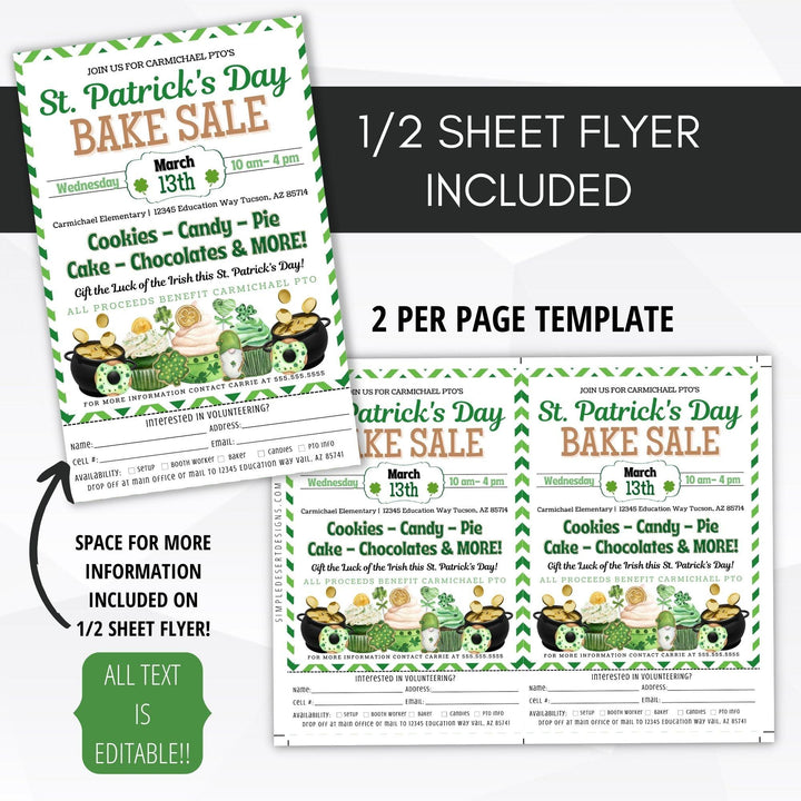St Patty's Day Bake Sale Flyer Set – Editable Template | Simple Desert ...