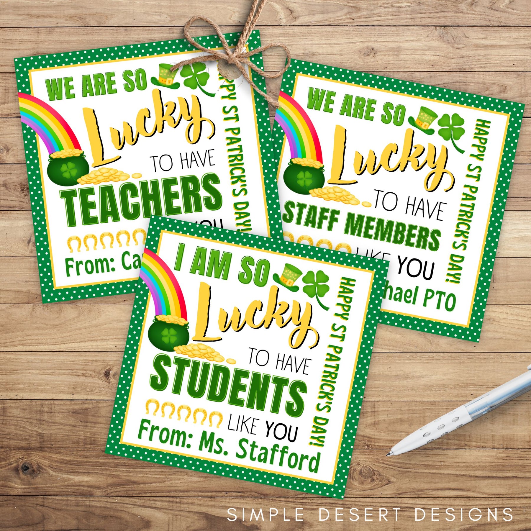 St. Patrick’s Gift Tag Template for Teachers - Simple Desert Designs