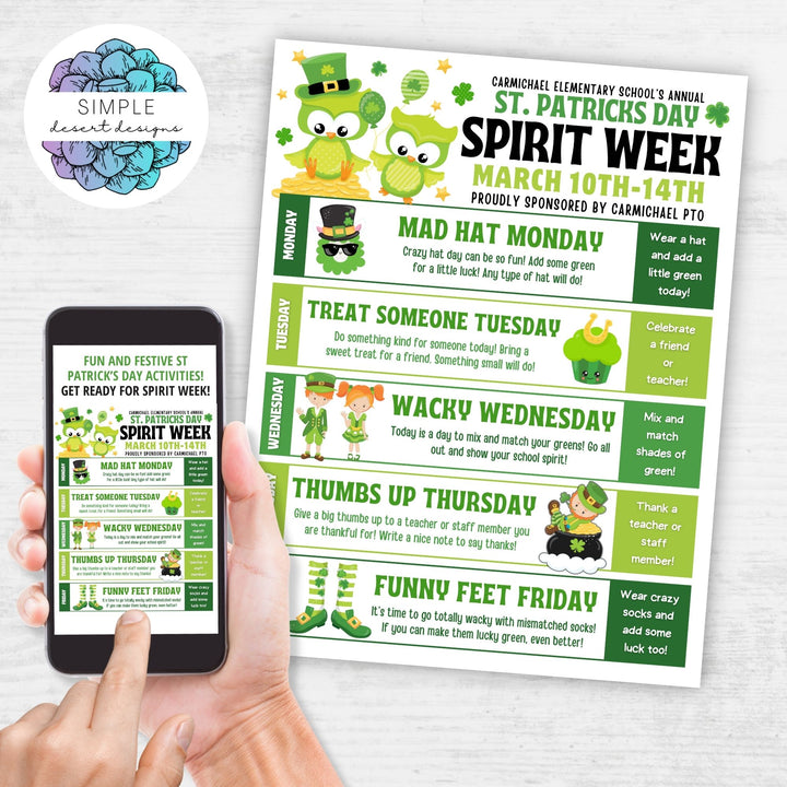 St Patricks Day Spirit Week Flyer – Simple Desert Designs