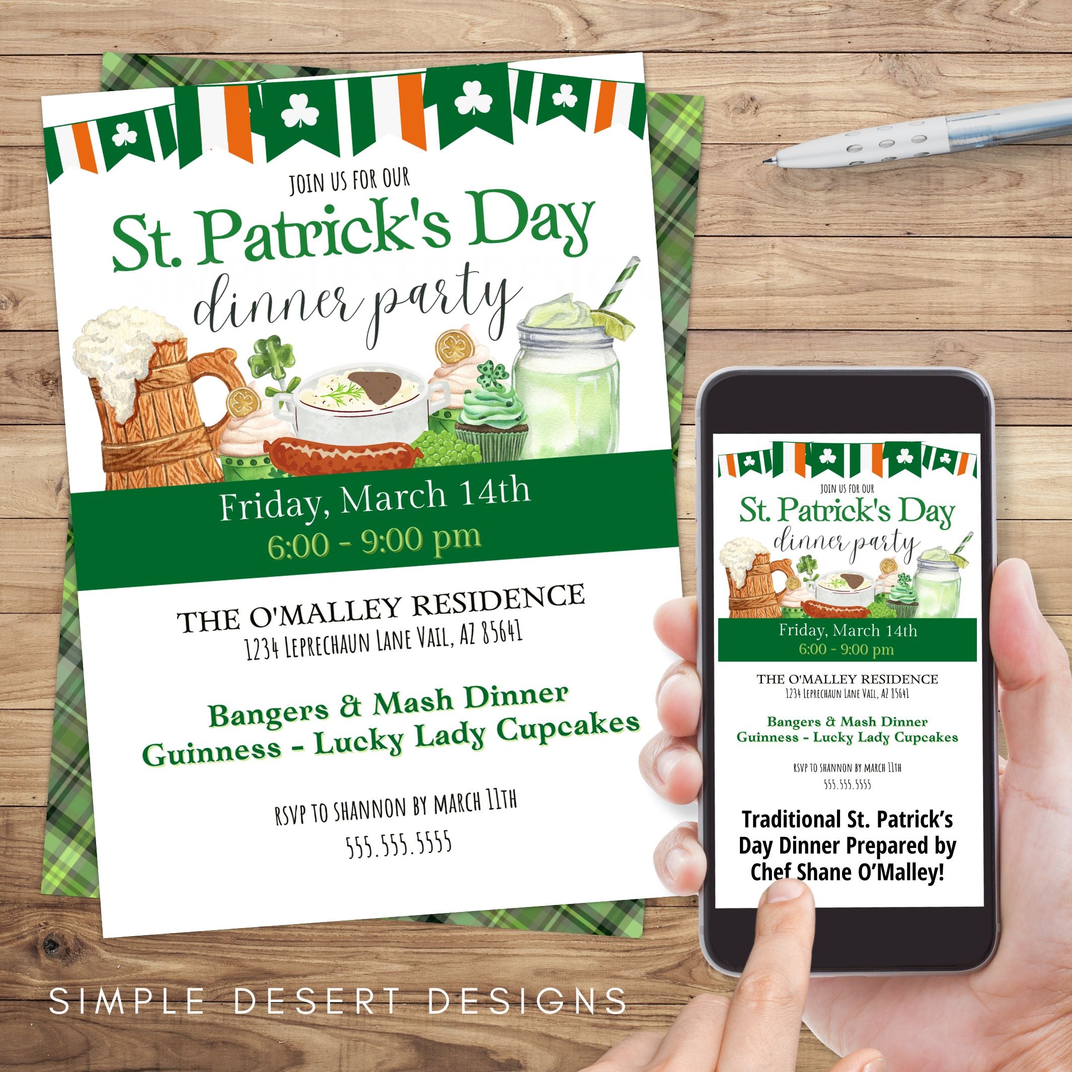 St Patricks Day Dinner Party Invite – Simple Desert Designs