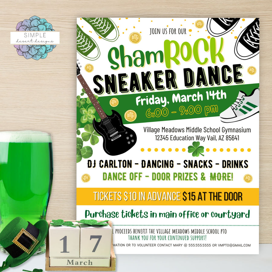 St Patrick's Shamrock Sneaker Dance Flyer – Simple Desert Designs