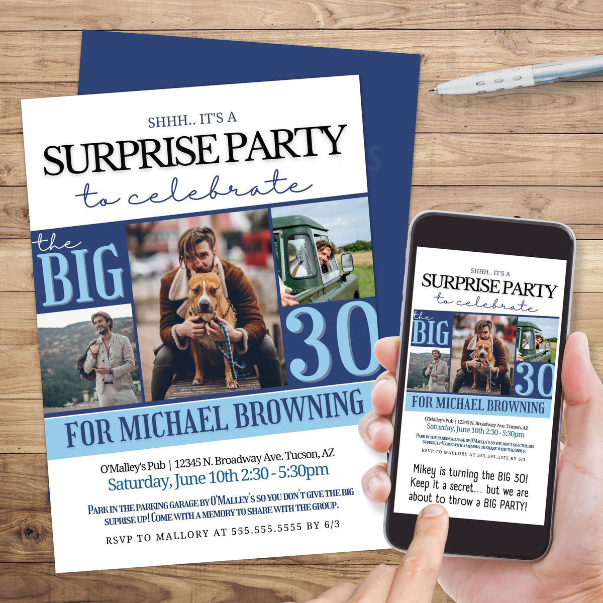 Editable Surprise Birthday Invitation Template - Simple Desert Designs