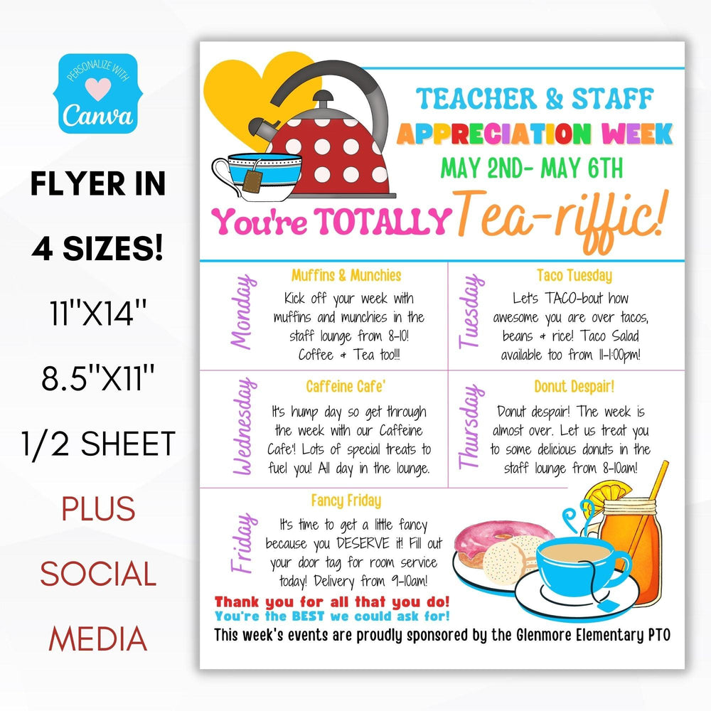 Tea-Riffic Teacher Appreciation Week Sign Set | Simple Desert Designs