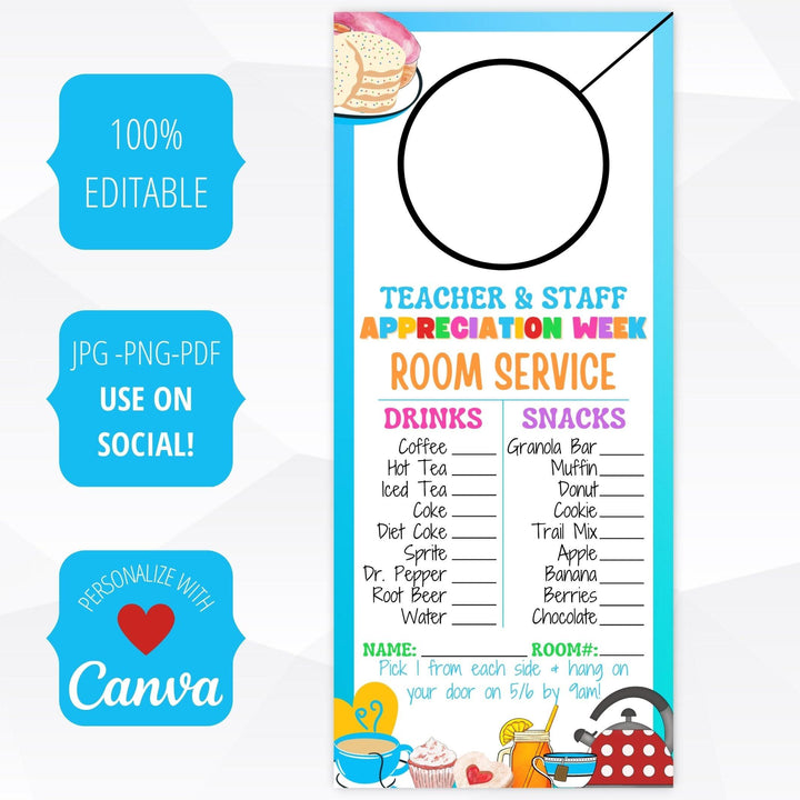 Teacher Appreciation Week Room Service VIP Door Hanger | Simple Desert ...