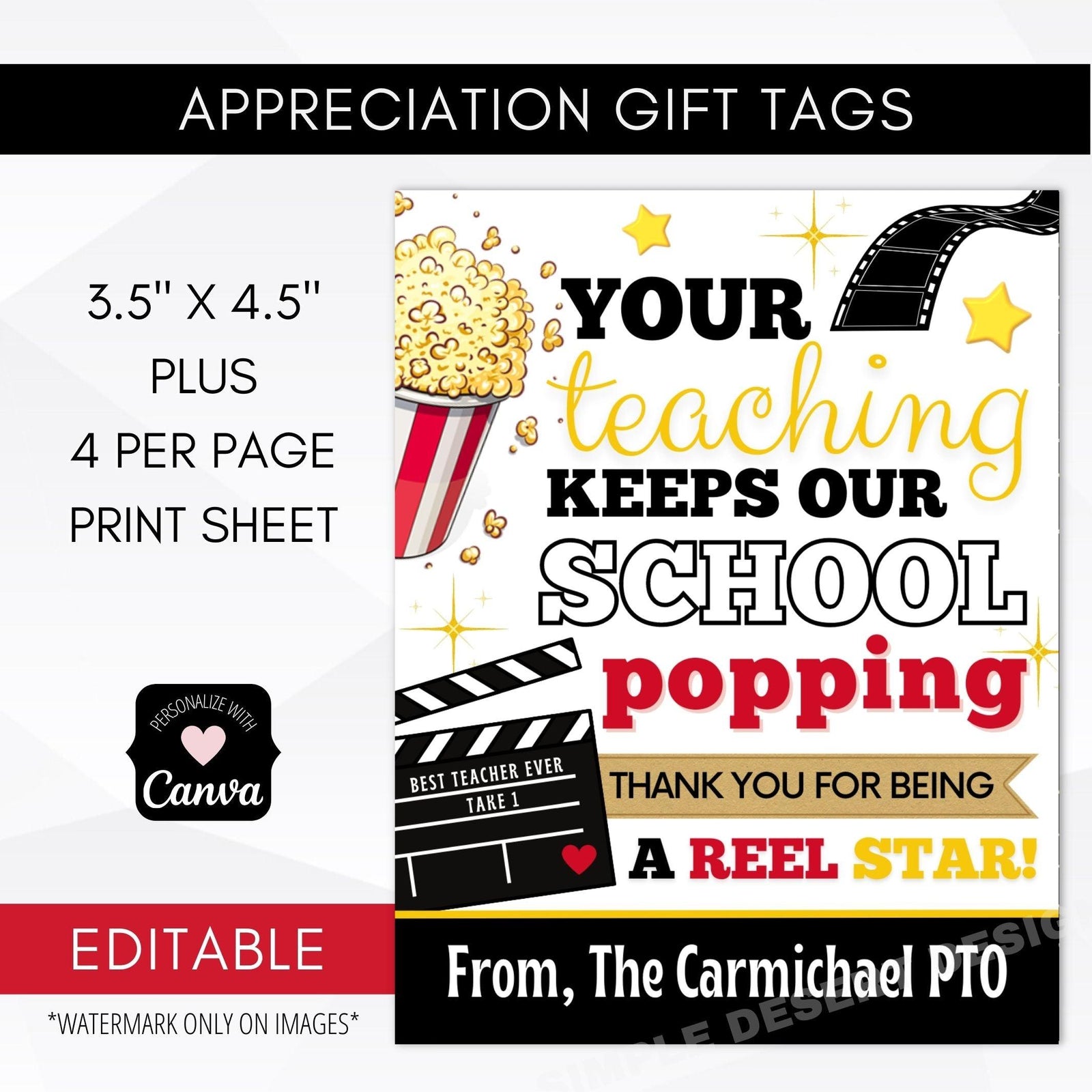 Editable Popcorn Gift Tags for Teacher & Staff – Simple Desert Designs