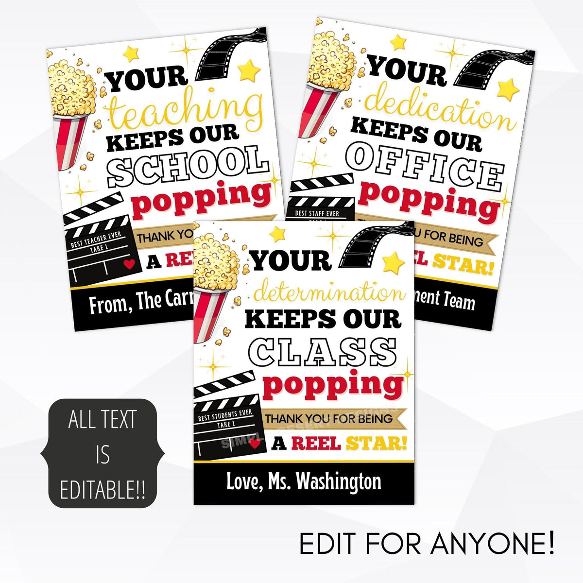Editable Popcorn Gift Tags for Teacher & Staff – Simple Desert Designs