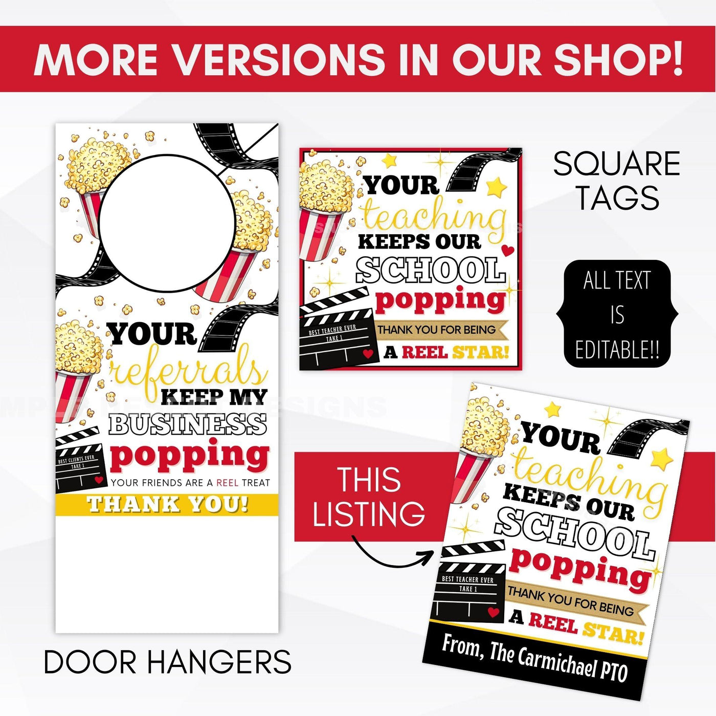 Editable Popcorn Gift Tags for Teacher & Staff – Simple Desert Designs