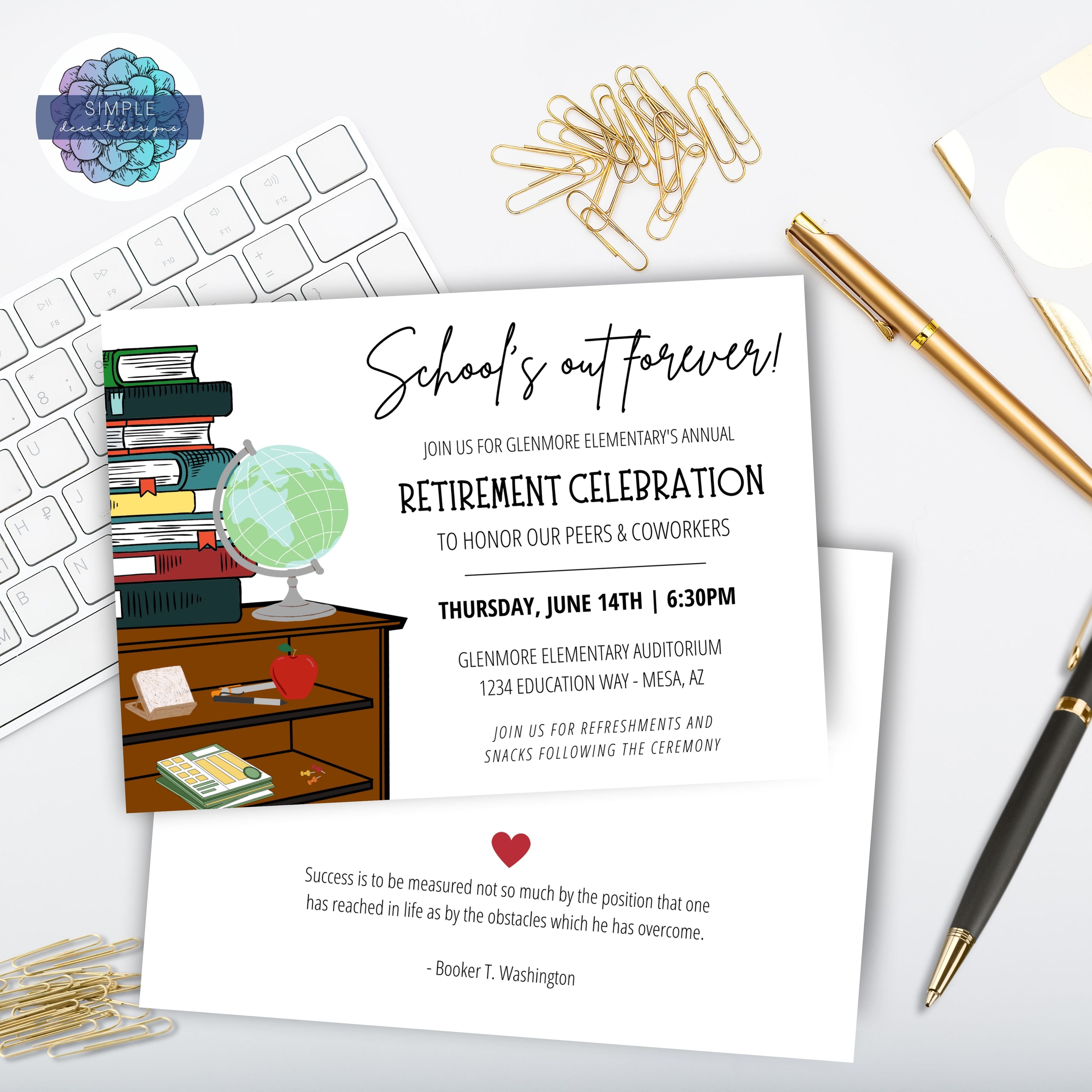 Teacher Retirement Invitation – Simple Desert Designs