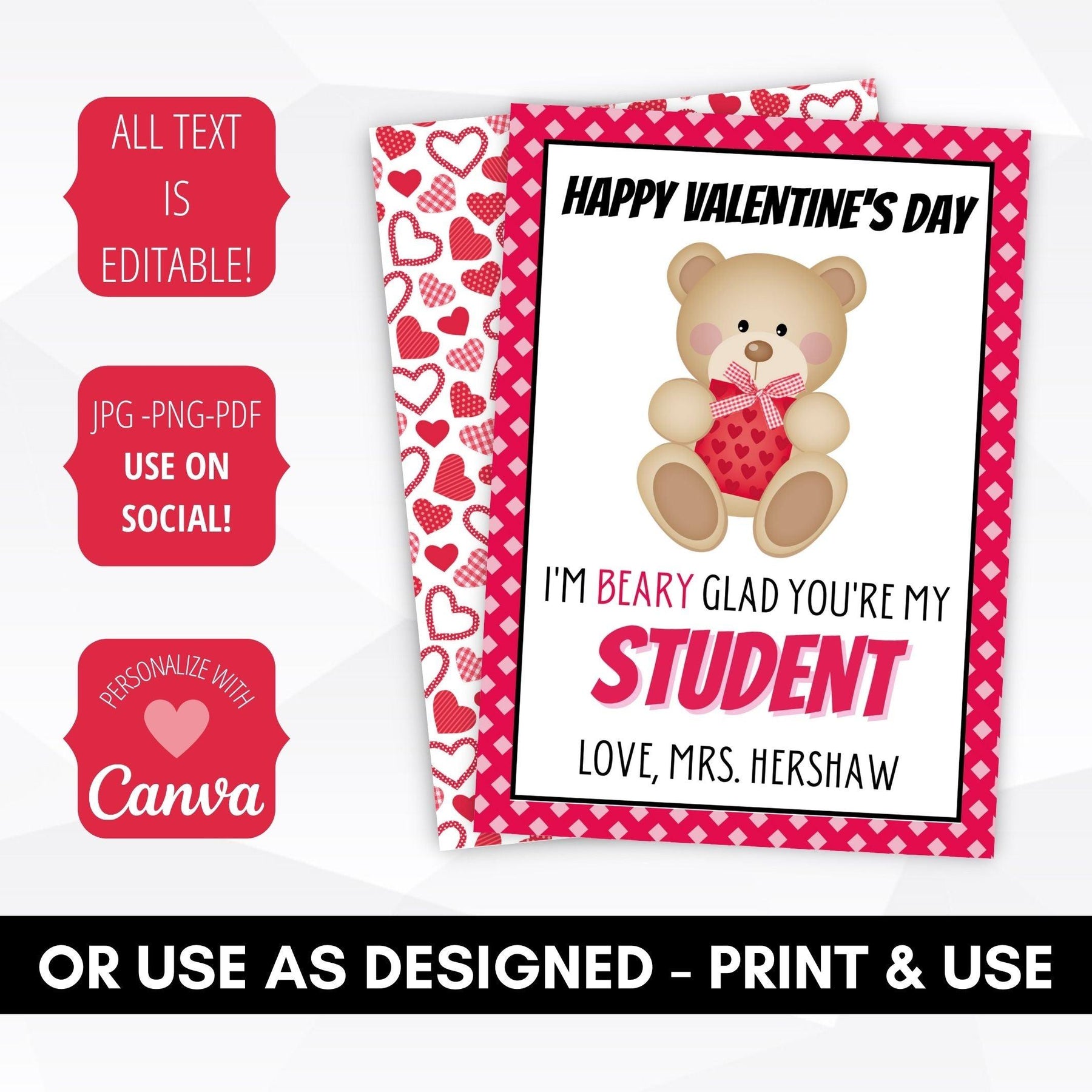 Teddy Bear Teacher Valentine's Day Tags – Simple Desert Designs