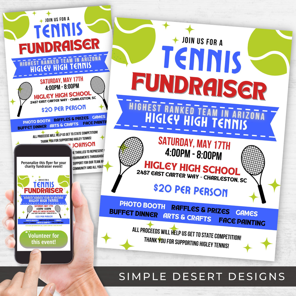 Tennis Fundraiser Flyer Set - Simple Desert Designs