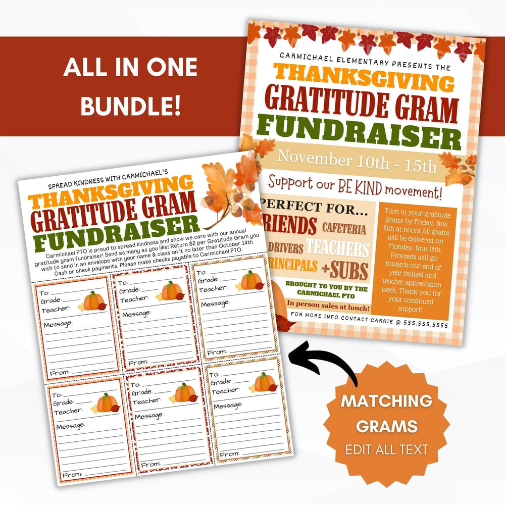 Thanksgiving Gratitude Grams Fundraiser Flyer Set | Simple Desert Designs