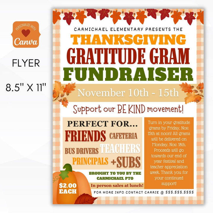 Thanksgiving Gratitude Grams Fundraiser Flyer Set | Simple Desert Designs