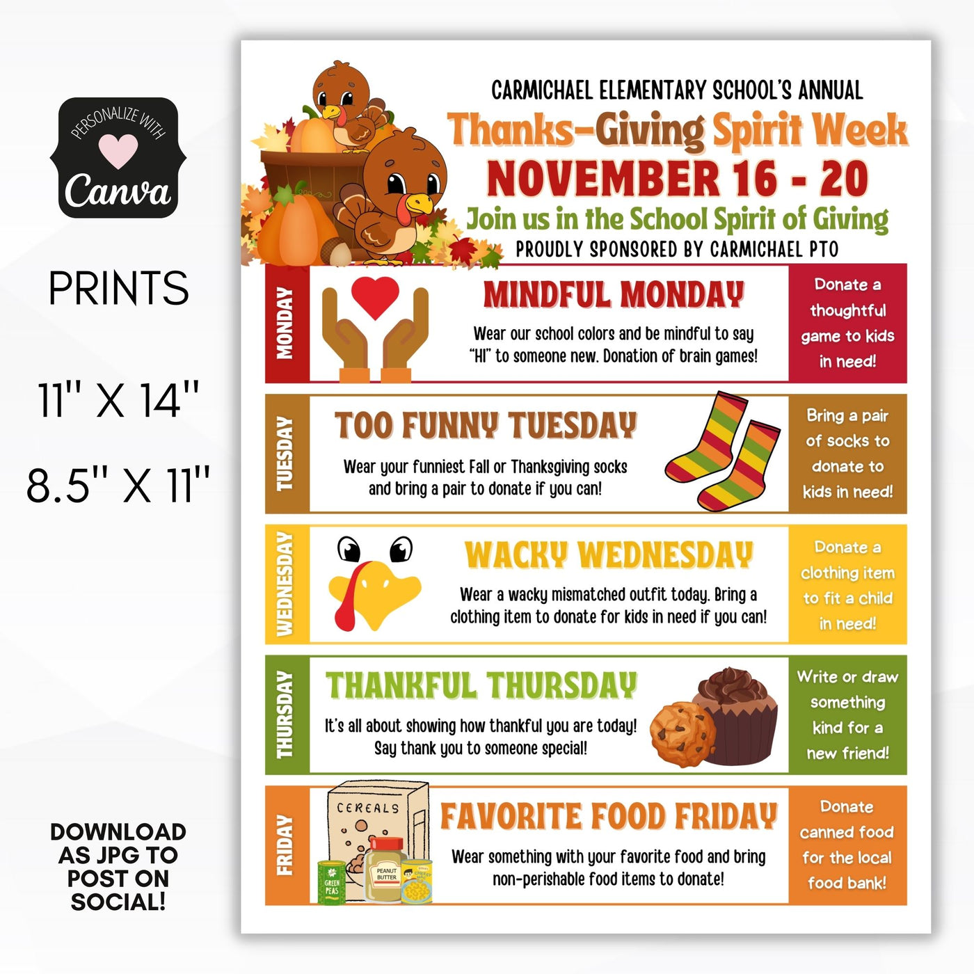 Thanksgiving Spirit Week Schedule Template - Simple Desert Designs