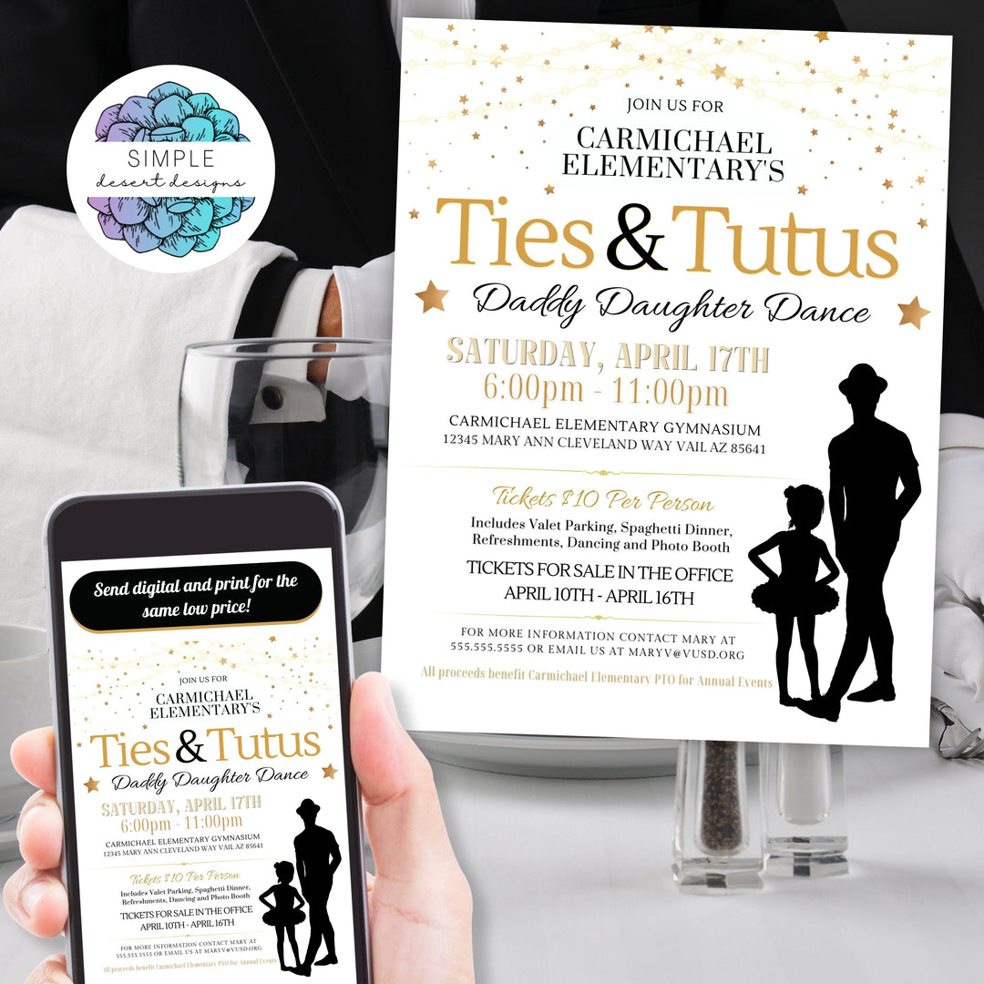 Ties and Tutus Daddy Daughter Dance Flyer – Simple Desert Designs