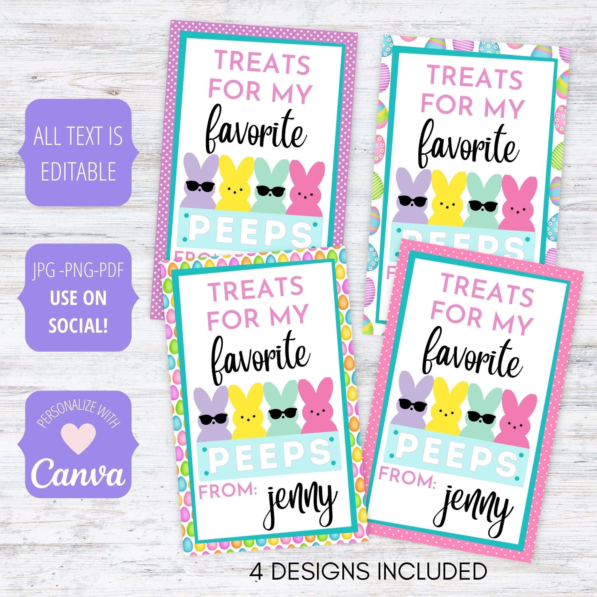 Editable Easter Tag Template with Peeps Design - Simple Desert Designs