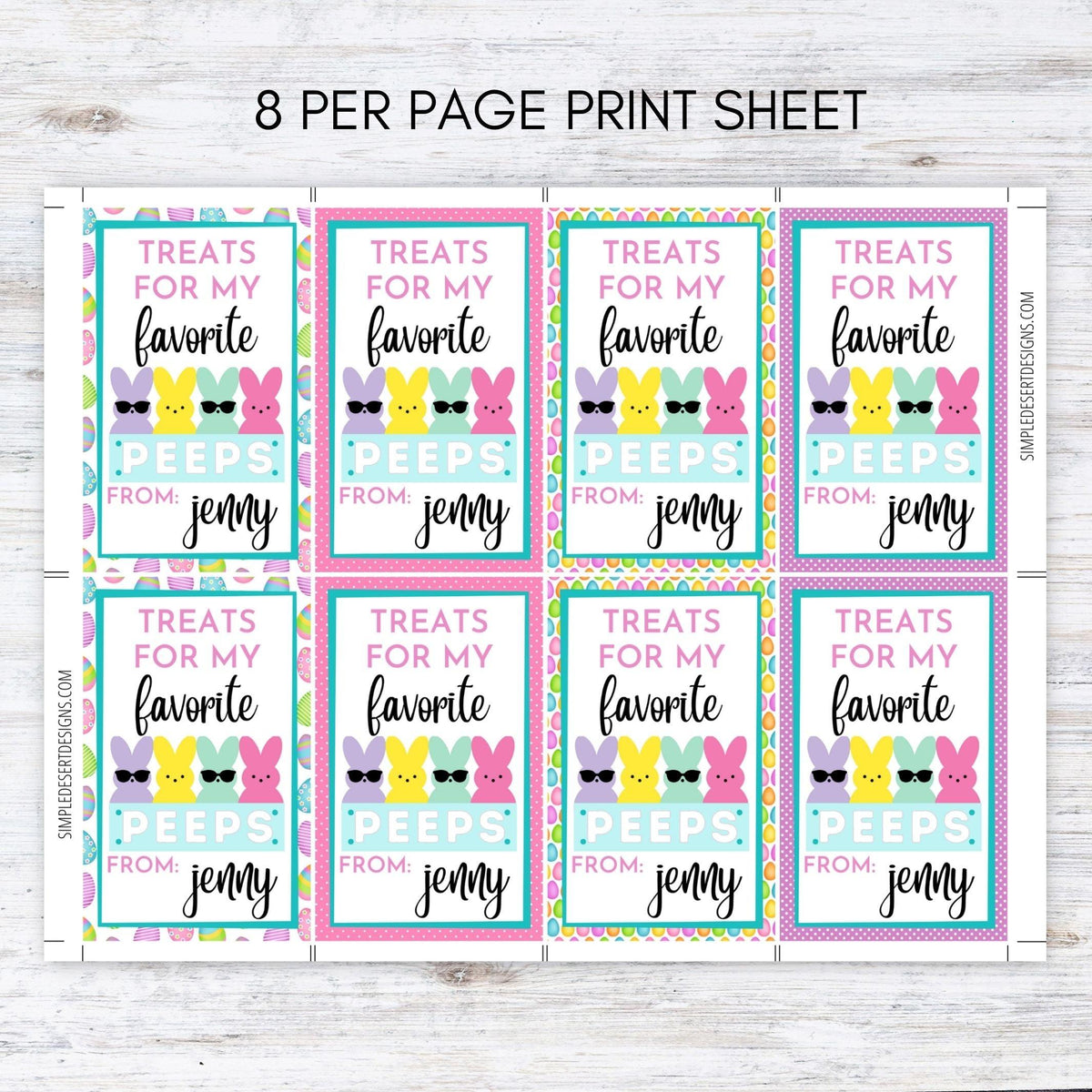 Editable Easter Tag Template with Peeps Design - Simple Desert Designs