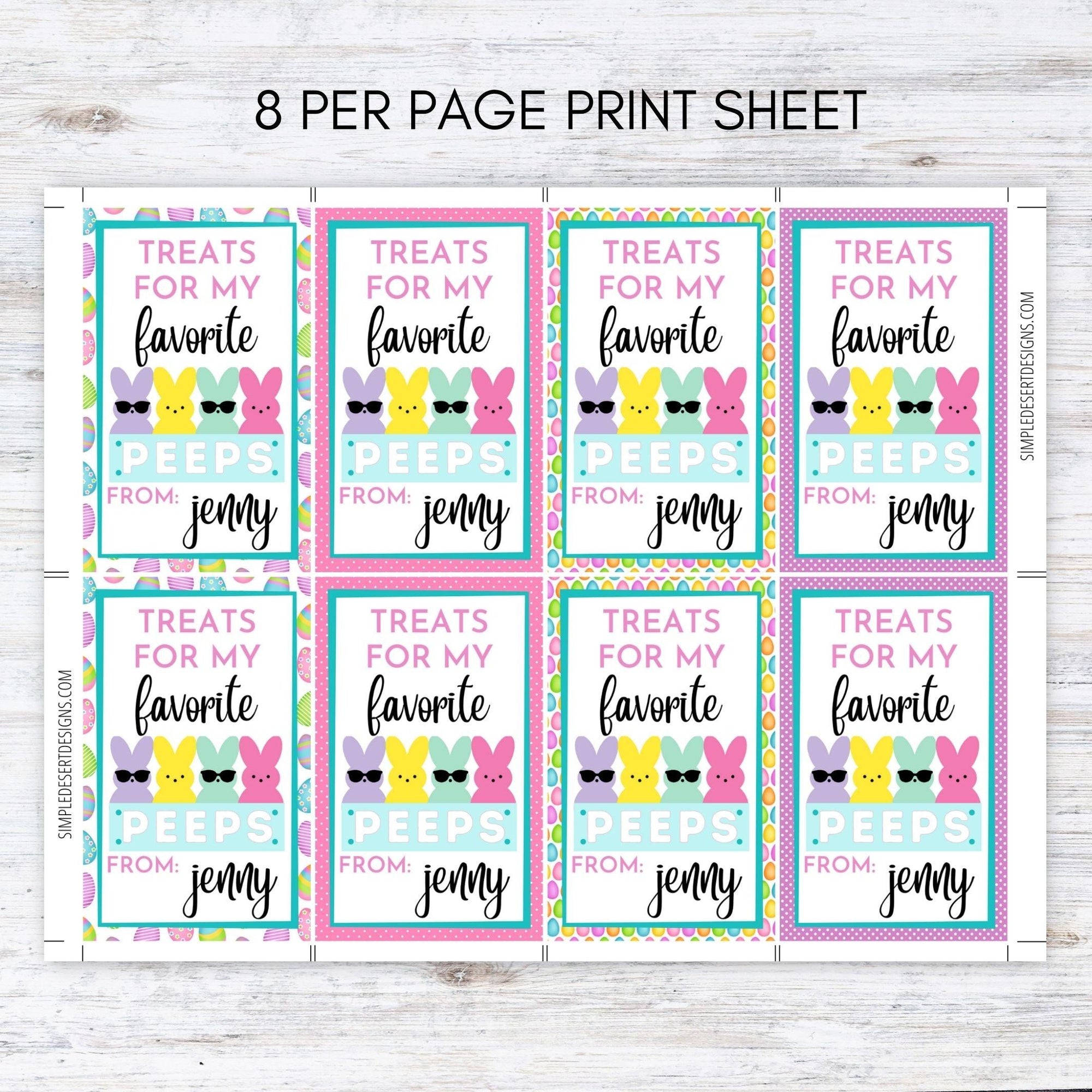Editable Easter Tag Template with Peeps Design - Simple Desert Designs