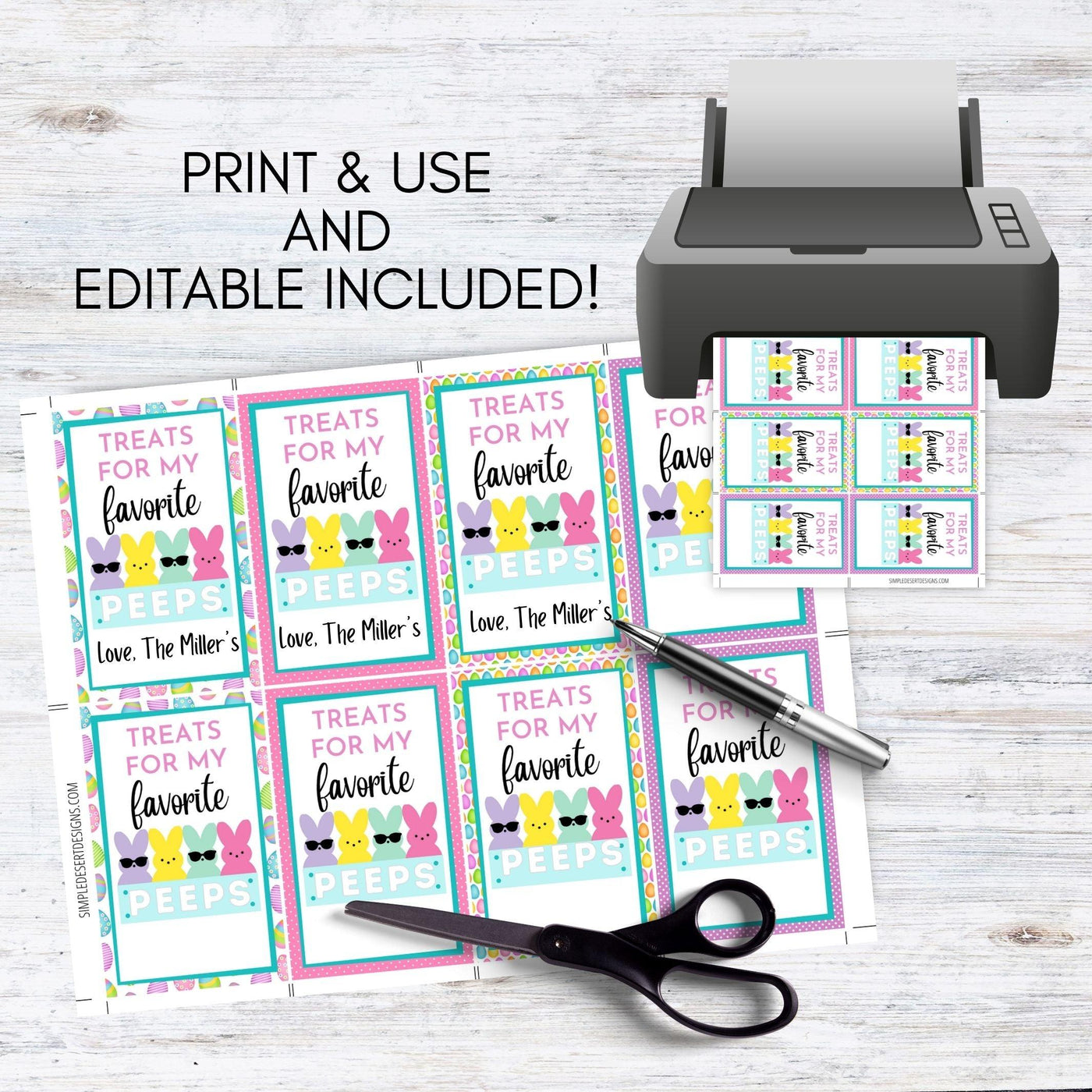 Editable Easter Tag Template with Peeps Design - Simple Desert Designs