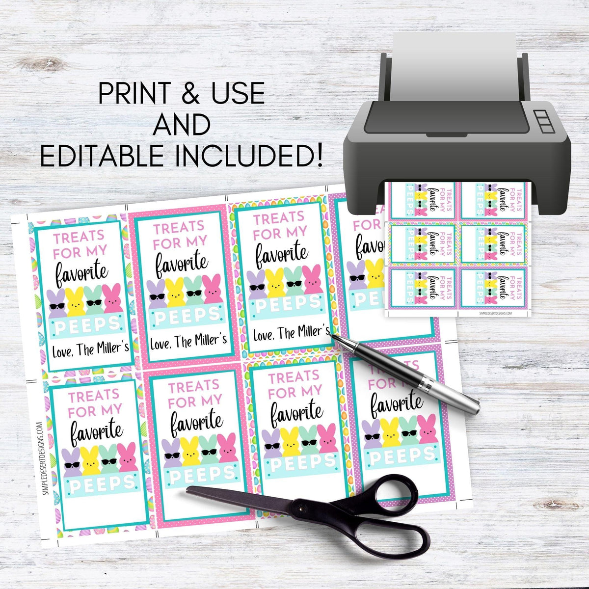 Editable Easter Tag Template with Peeps Design - Simple Desert Designs