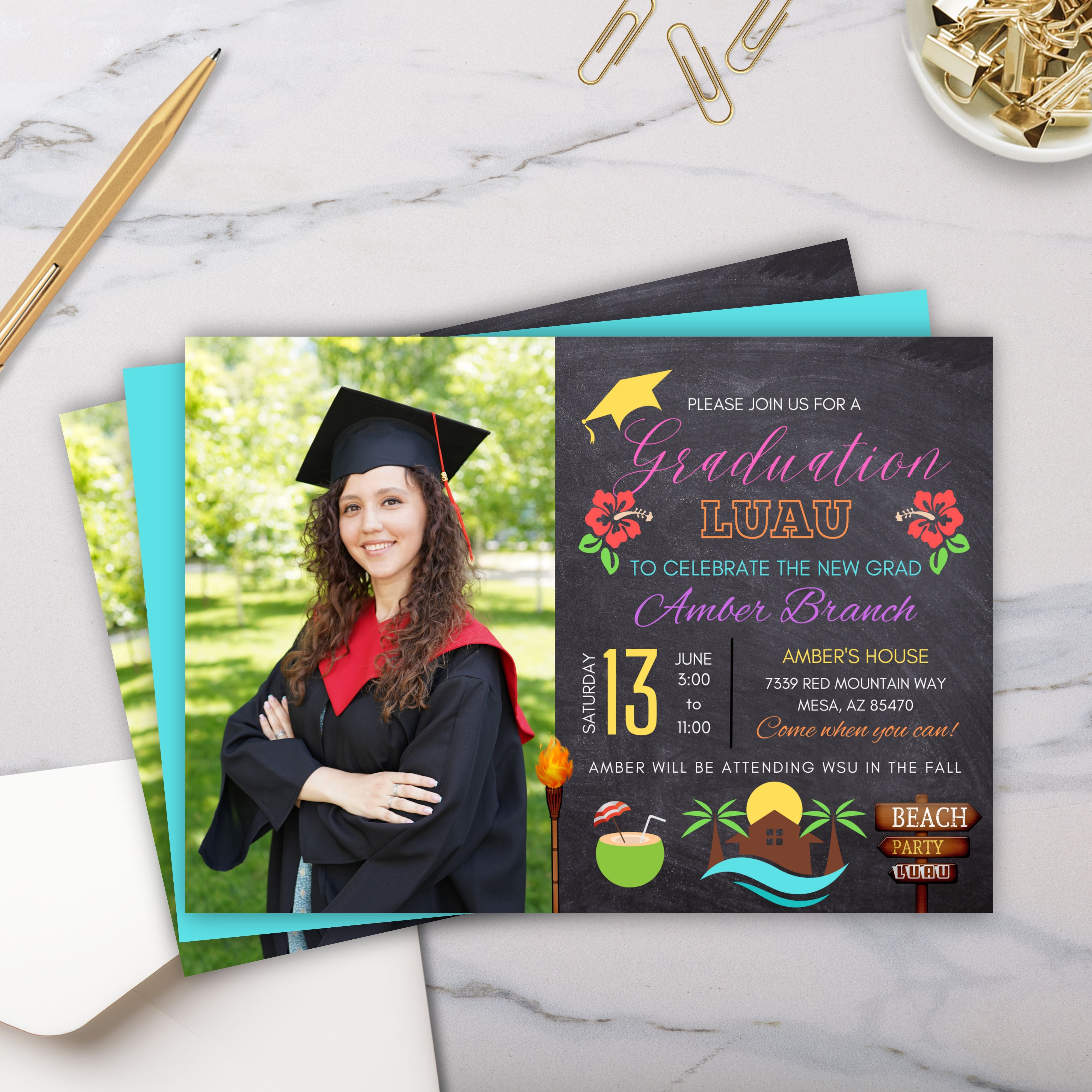 Luau Graduation Party Invitation Printable Editable Tropical Luau