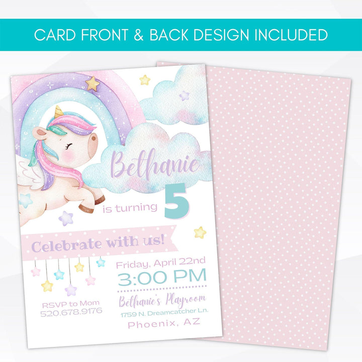 Pastel Sparkles Unicorn Birthday Invitation | Simple Desert Designs