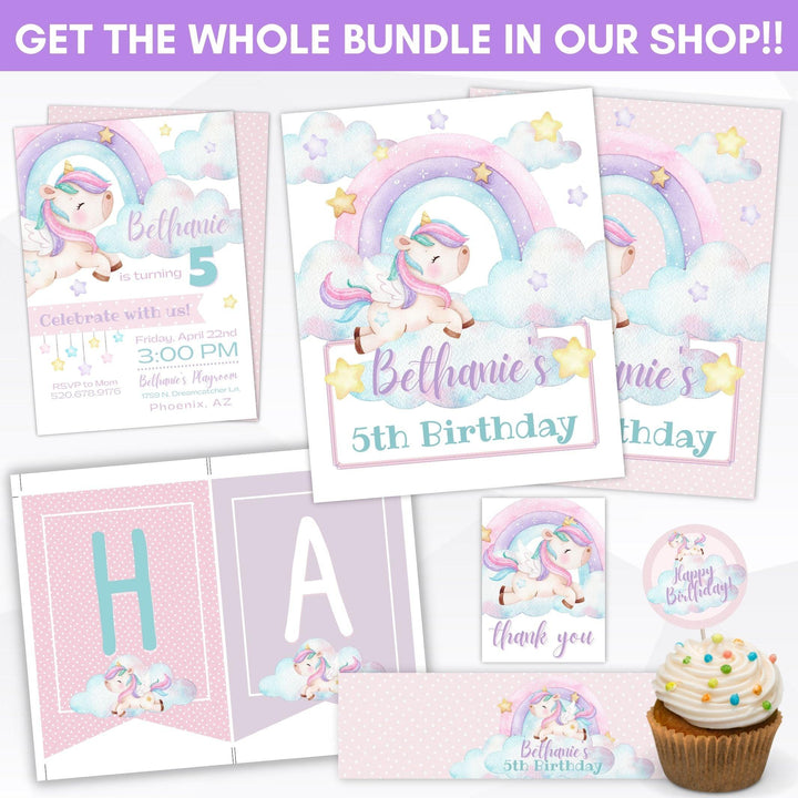 Pastel Sparkles Unicorn Birthday Invitation | Simple Desert Designs