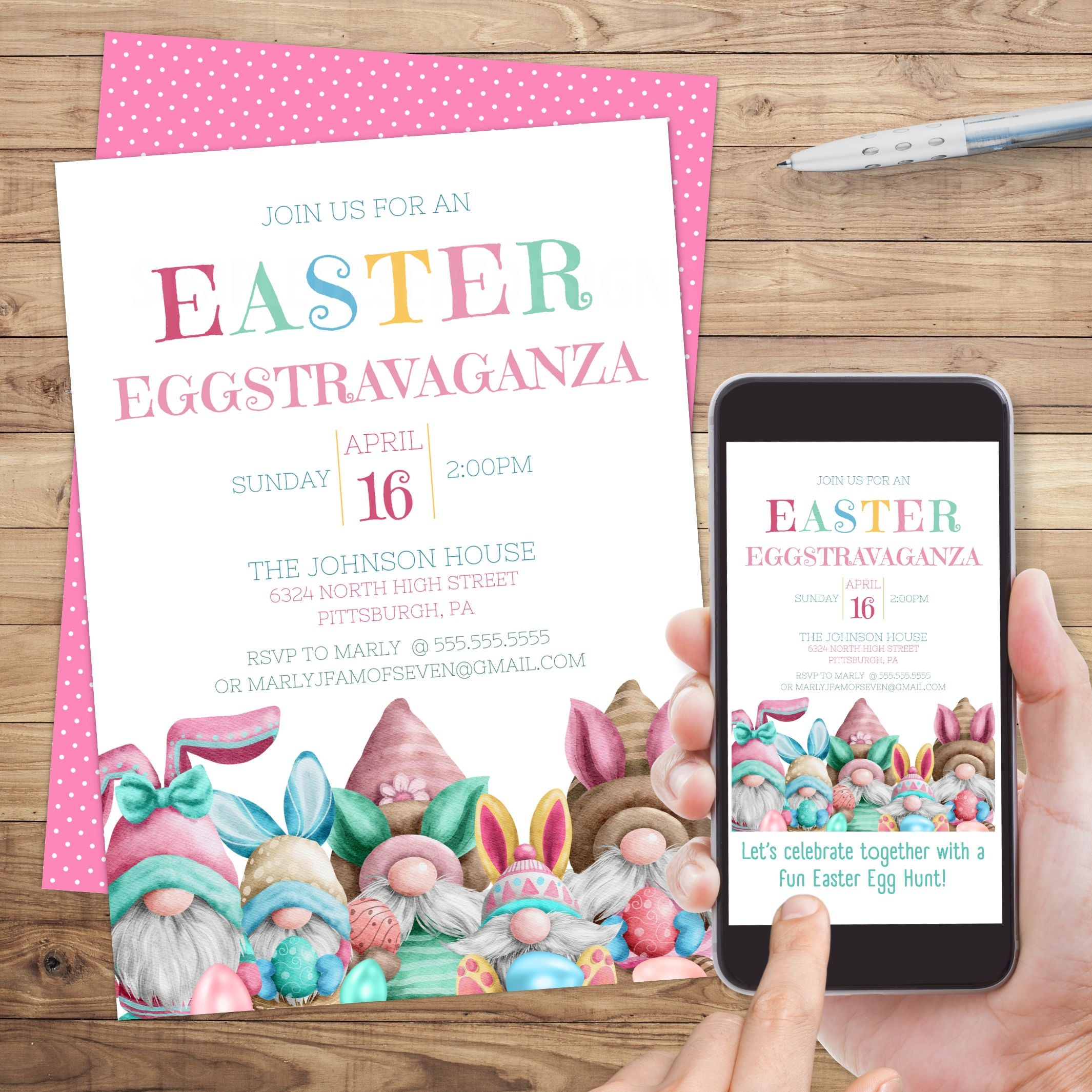 Gnome Easter Eggstravaganza Party Invite – Simple Desert Designs