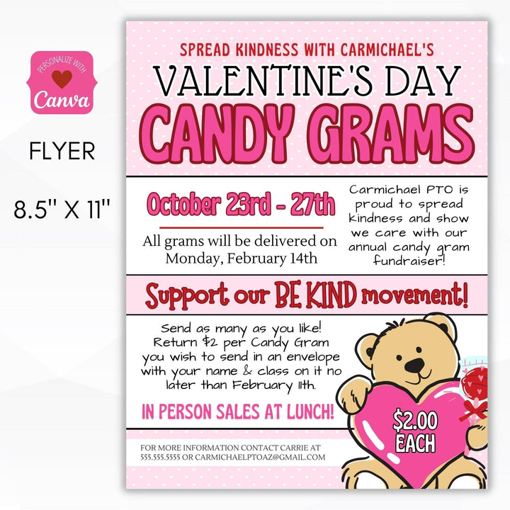 Valentine Candy Gram Teddy Bear Flyer Set | Simple Desert Designs