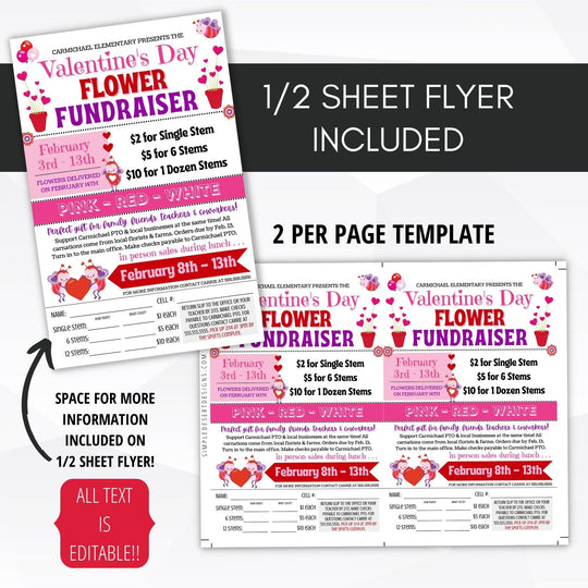 Valentine's Day Flower Fundraiser Flyer Set | Simple Desert Designs