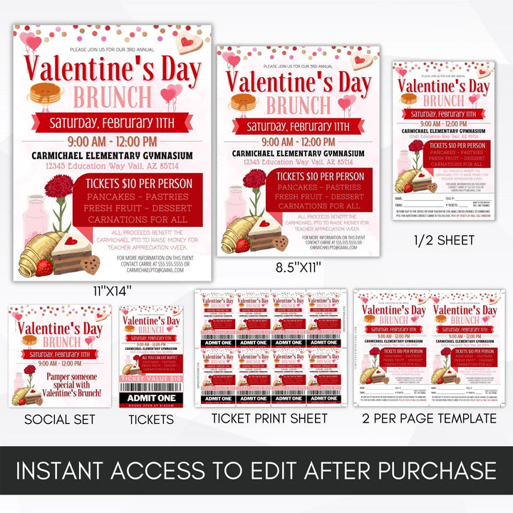 Valentines Brunch Flyer Ticket Bundle | Simple Desert Designs
