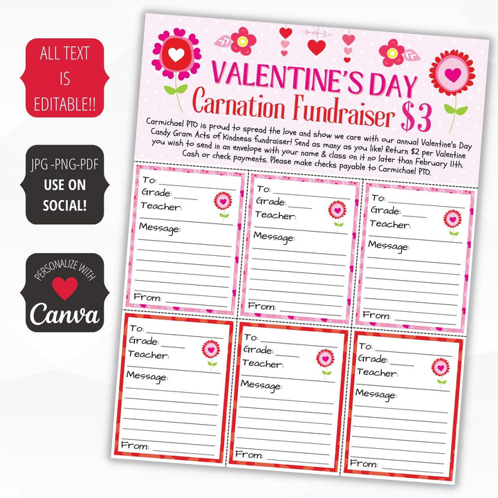 Valentines Carnation Grams Sheet | Simple Desert Designs