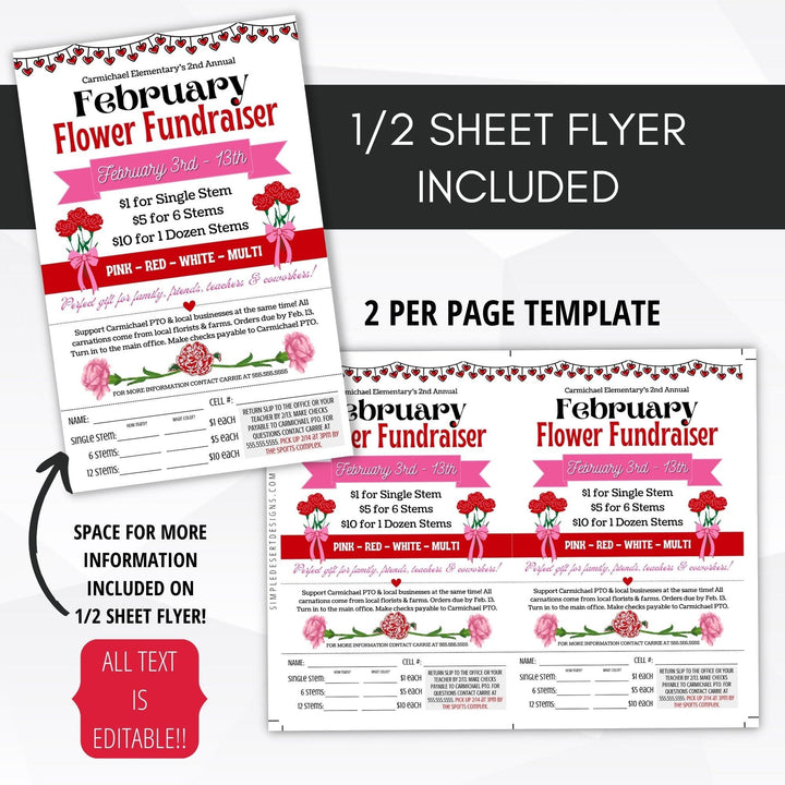 Valentines Flower Fundraiser Flyer Set – Simple Desert Designs