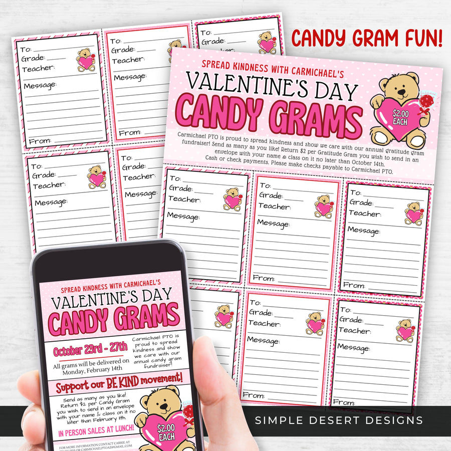 Valentine Candy Gram Teddy Bear Flyer Set – Simple Desert Designs