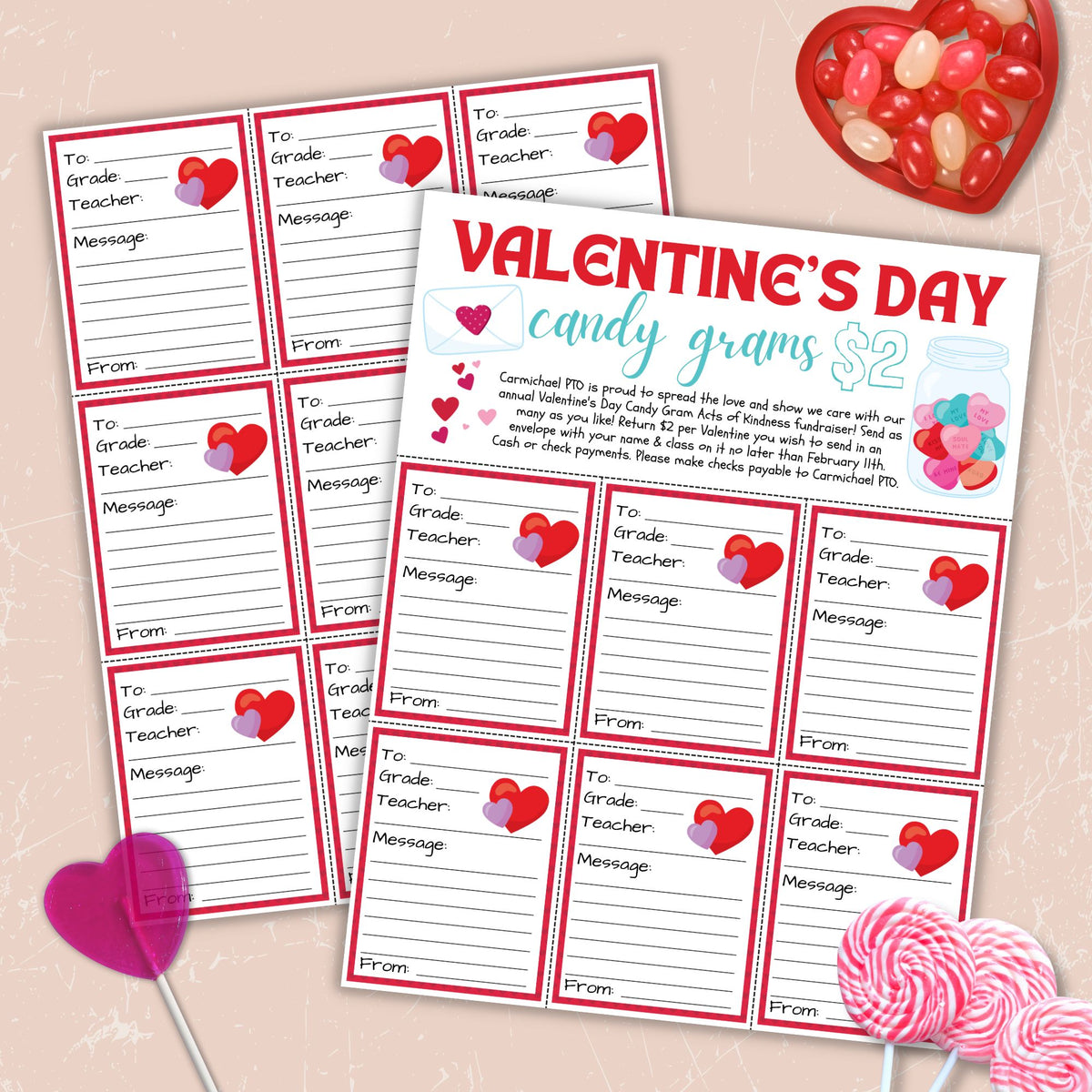 Valentine Candy Gram Sheet Template - Simple Desert Designs