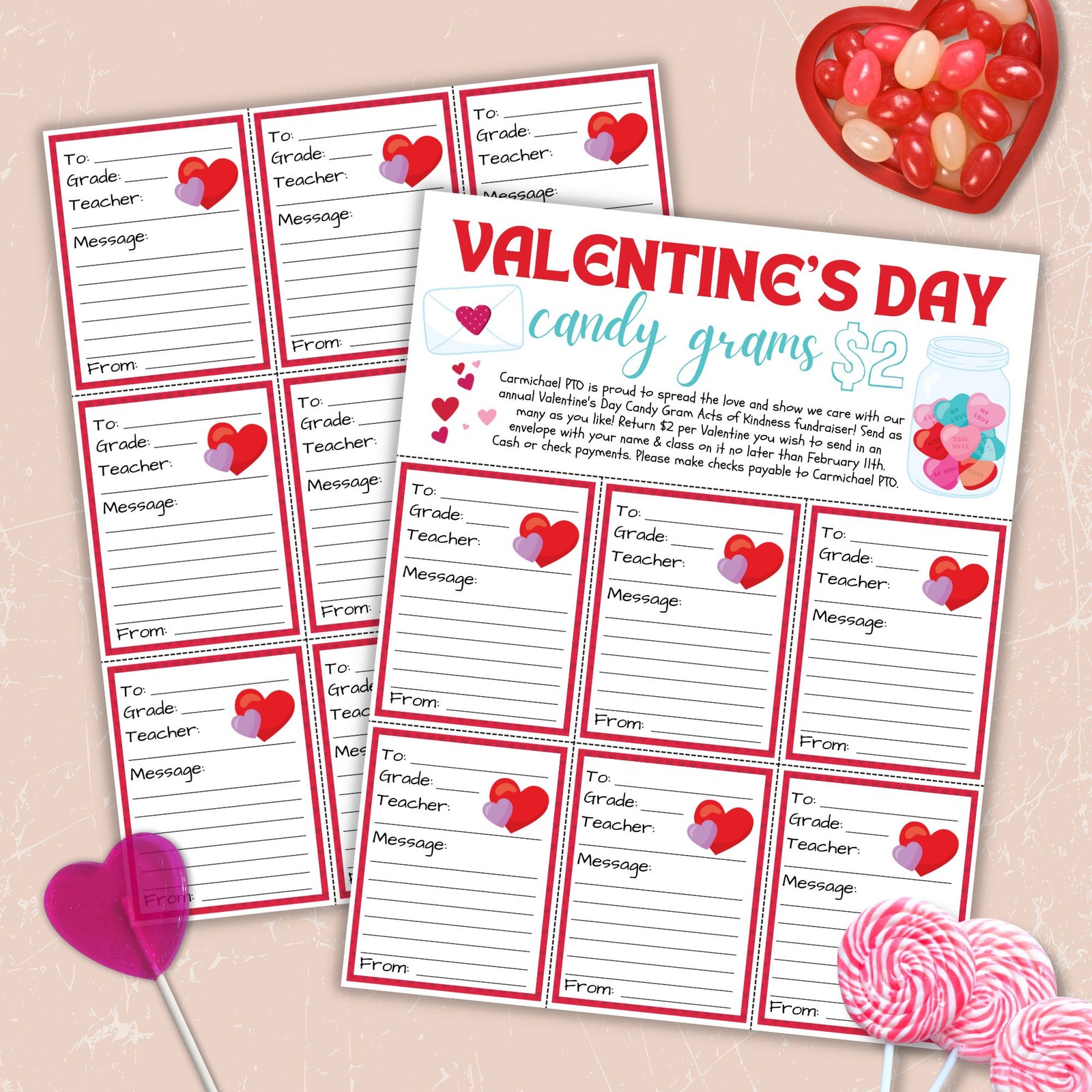 Valentine Candy Gram Sheet Template - Simple Desert Designs