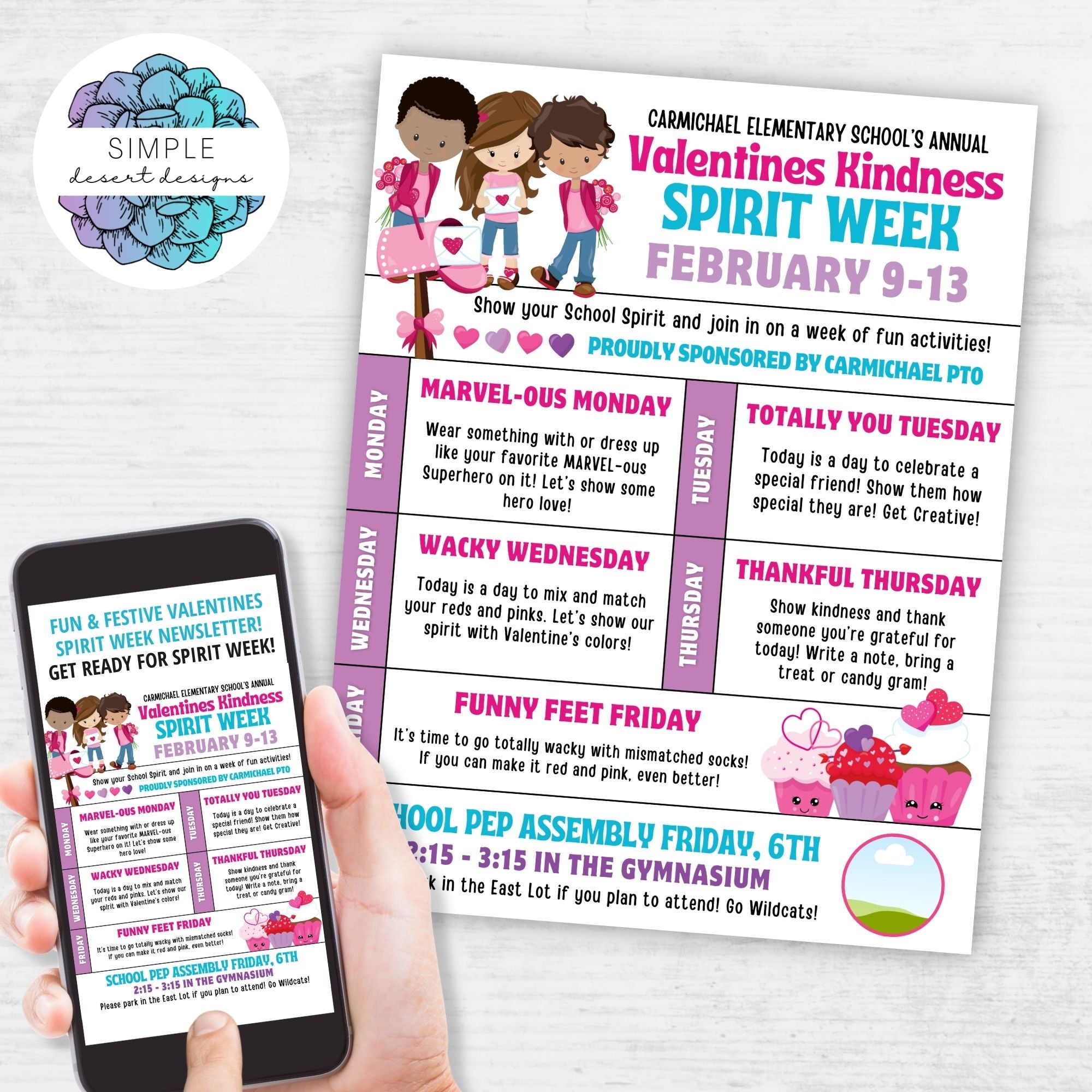 Valentines Kindness Spirit Week Flyers for Schools – Simple Desert Designs