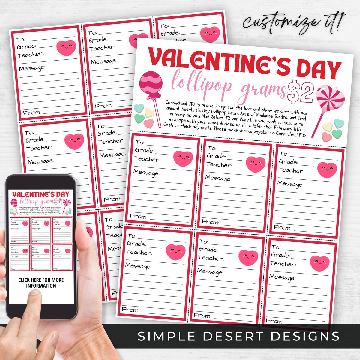 Valentine Candy Gram Tags Template - Simple Desert Designs