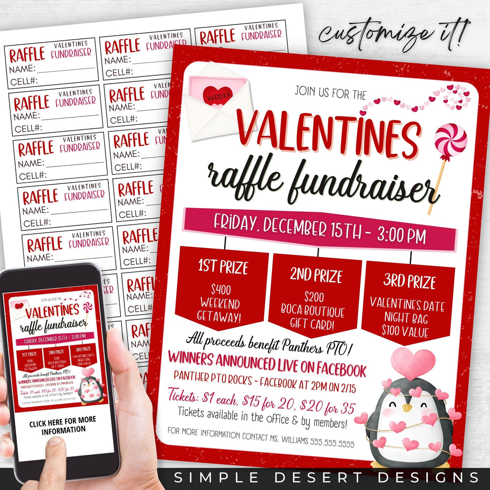 Valentine’s Raffle Ticket Flyer Set | Simple Desert Designs