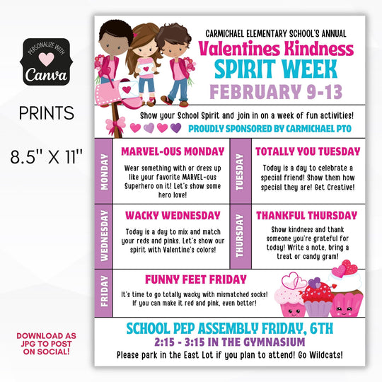 Valentines Kindness Spirit Week Flyers for Schools – Simple Desert Designs