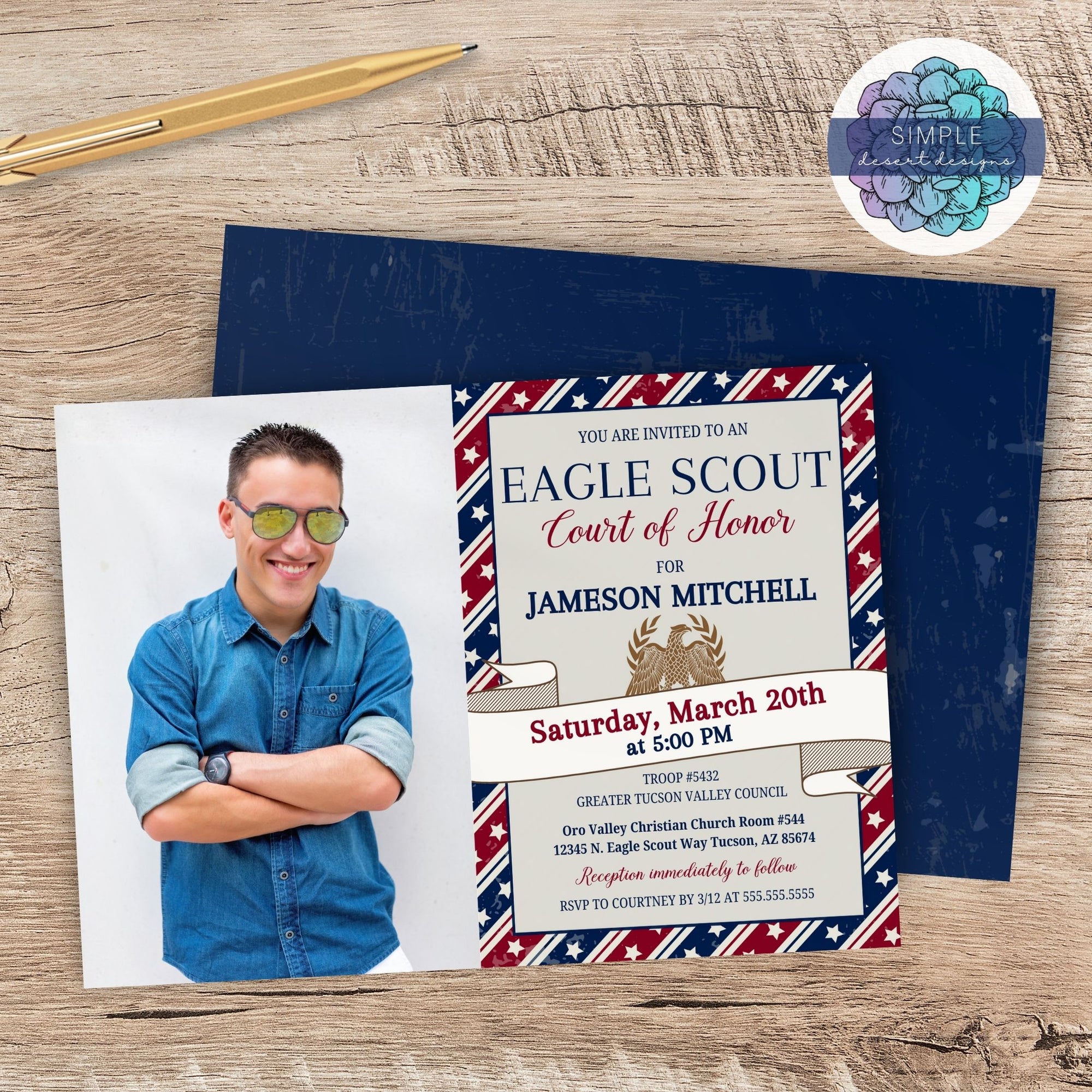 Vintage Eagle Scout Invitation Template - Simple Desert Designs