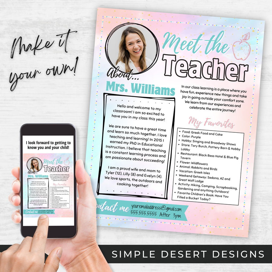 Watercolor Meet the Teacher Flyer – Simple Desert Designs