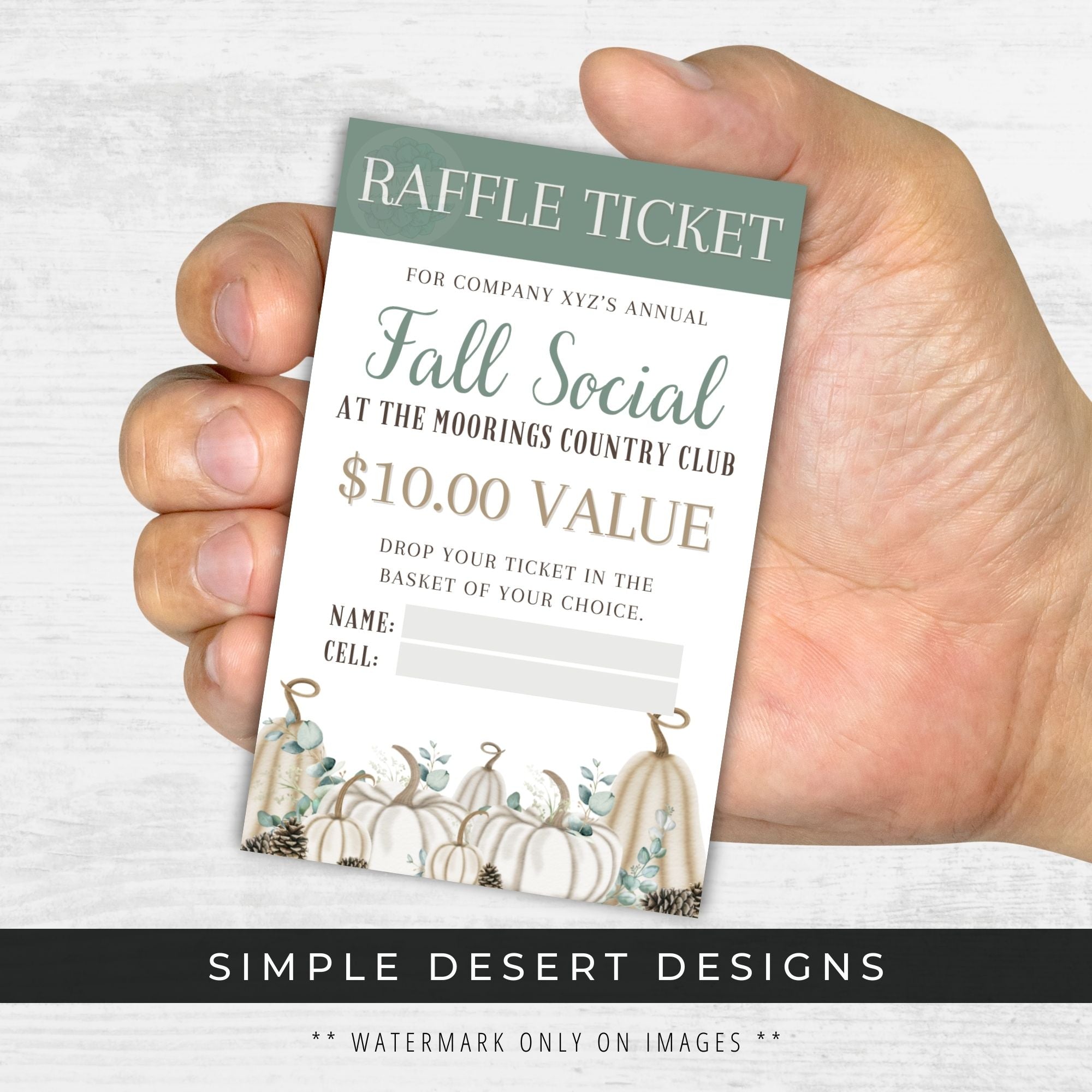 Elegant White Pumpkin Gourd Fall Ticket – Simple Desert Designs