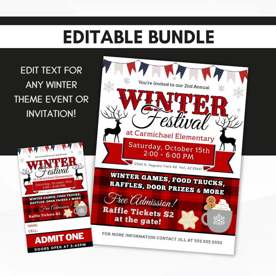 Red Winter Festival Flyers Ticket Bundle | Simple Desert Designs