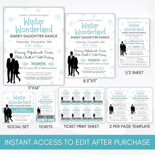 Winter Wonderland Daddy Daughter Dance Flyer Ticket Bundle | Simple ...
